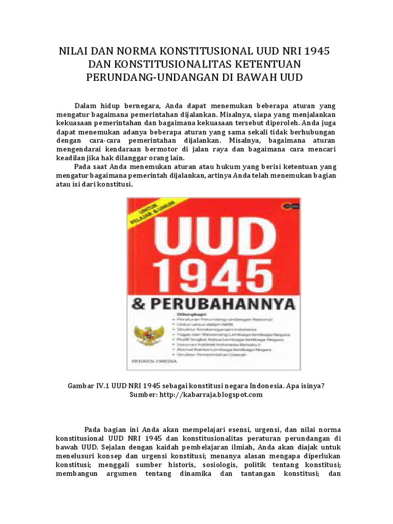 Nilai Dan Norma Konstitusional Uud Nri 1945 Dan Konstitusionalitas ...