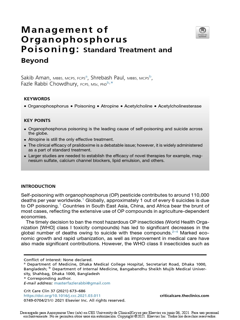 Management of Organophosphorus Poisoning - Standard Treatment and ...