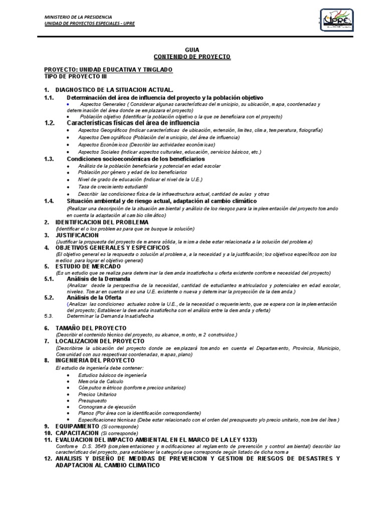 Guía de Proyectos UPRE en Bolivia | PDF | Presupuesto | Población