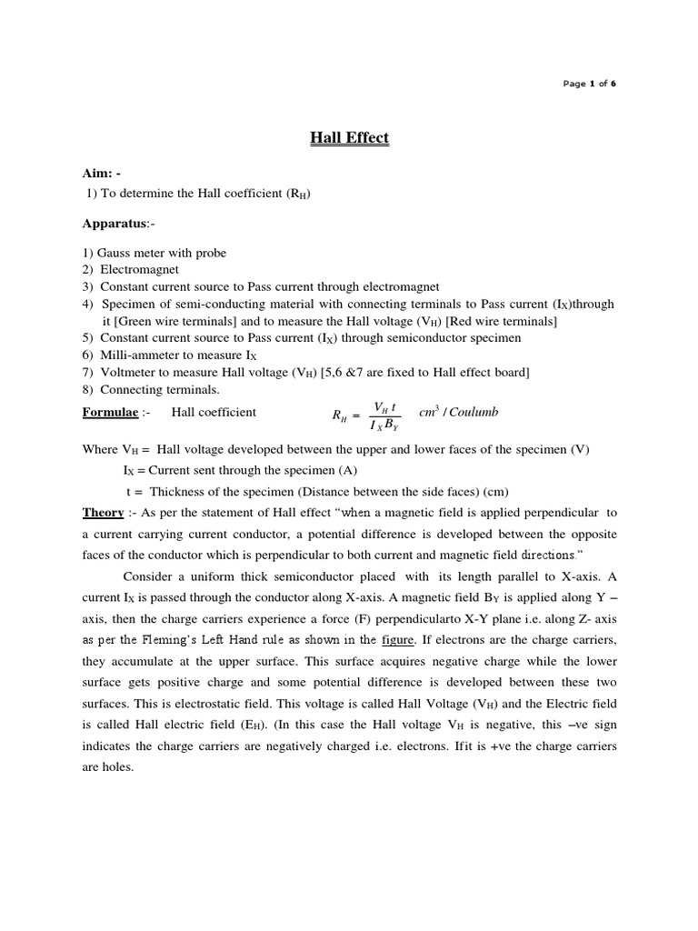 Hall Effect PDF | PDF | Electric Charge | Magnetic Field