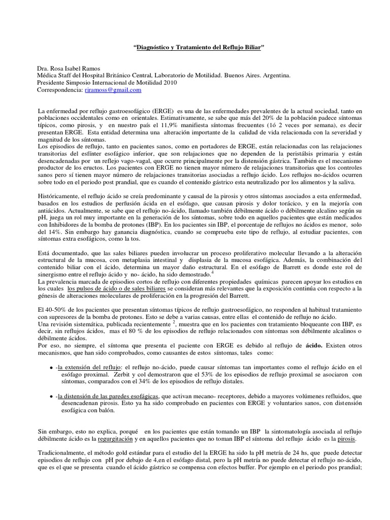 Dra Rosa Ramos Diagnostico Tratamiento Reflujo Biliar | PDF | La ...