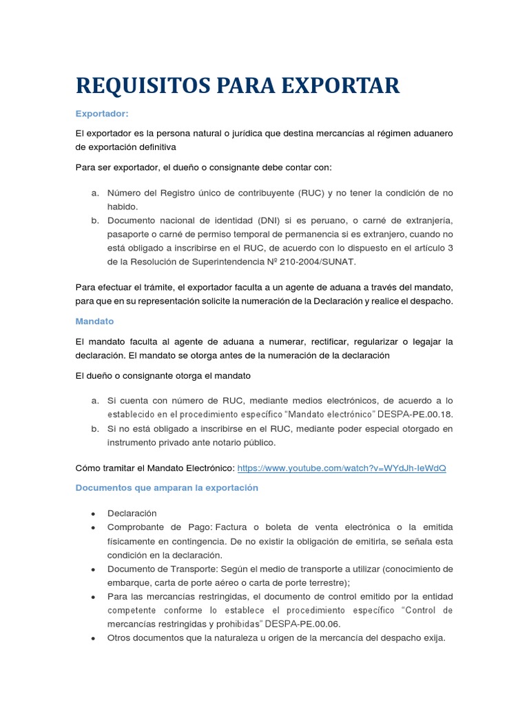 Requisitos para Exportar | PDF | aduana | El comercio internacional