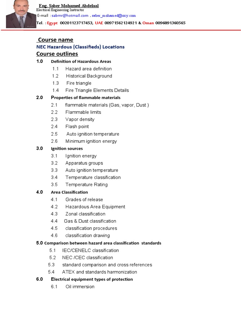 NEC Hazardous (Classifieds) Locations Course Outline: Definitions, Area ...