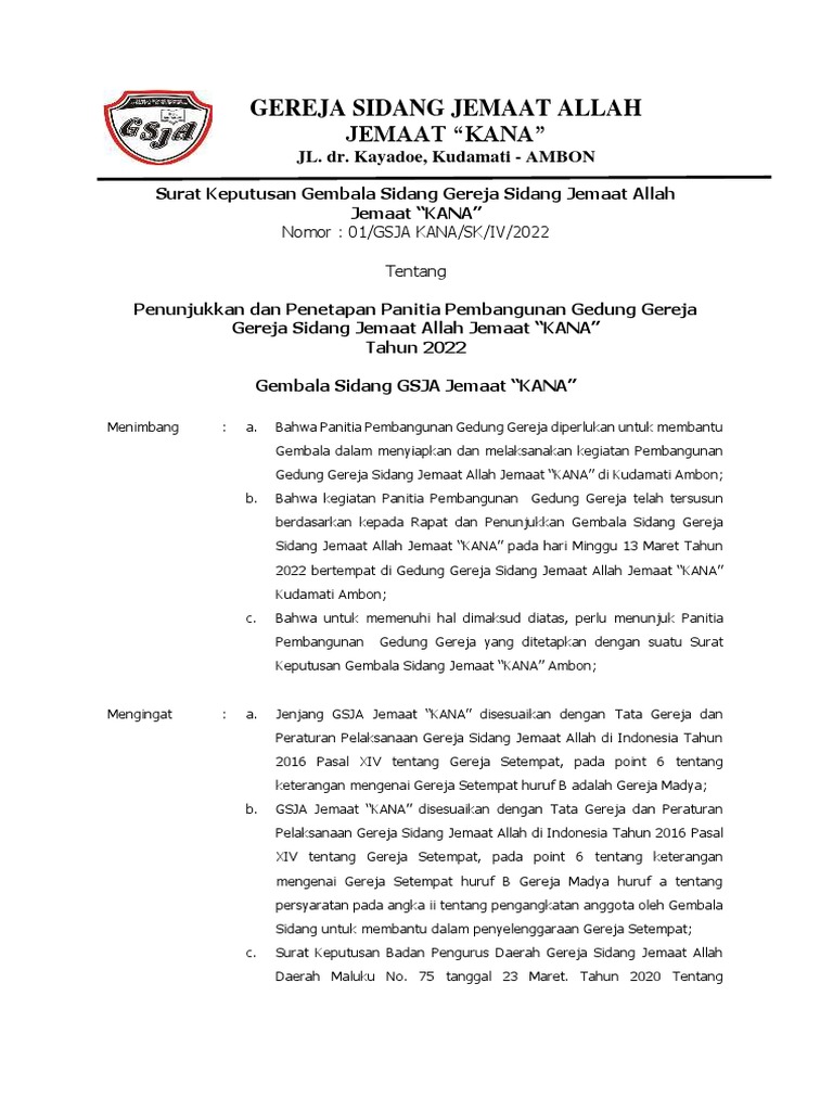 SK Panitia Pembangunan Gereja | PDF