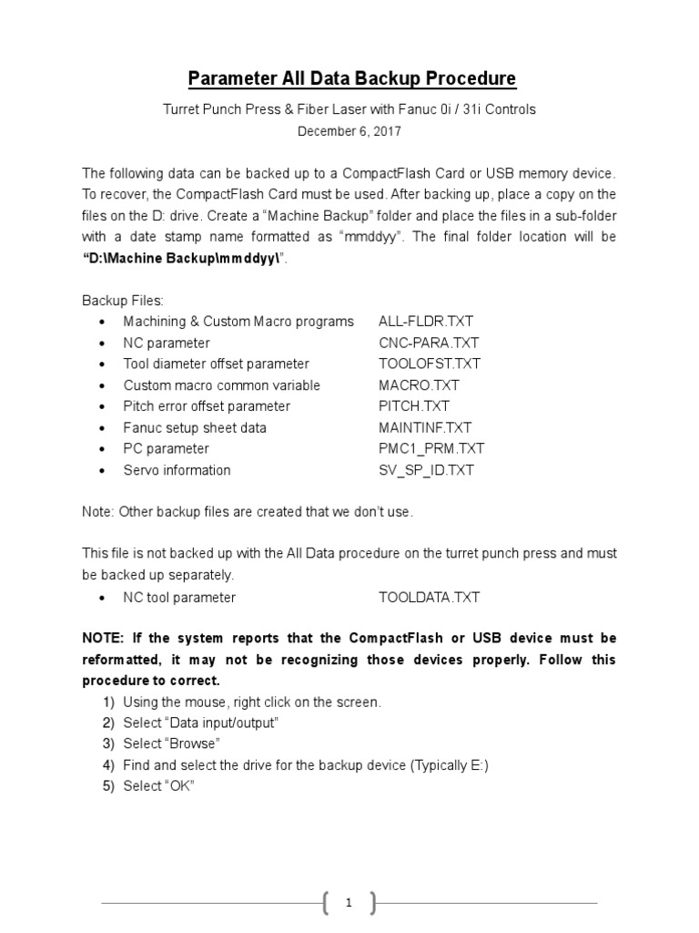 CNC Data Backup Procedure Guide | PDF | Computer File | Backup