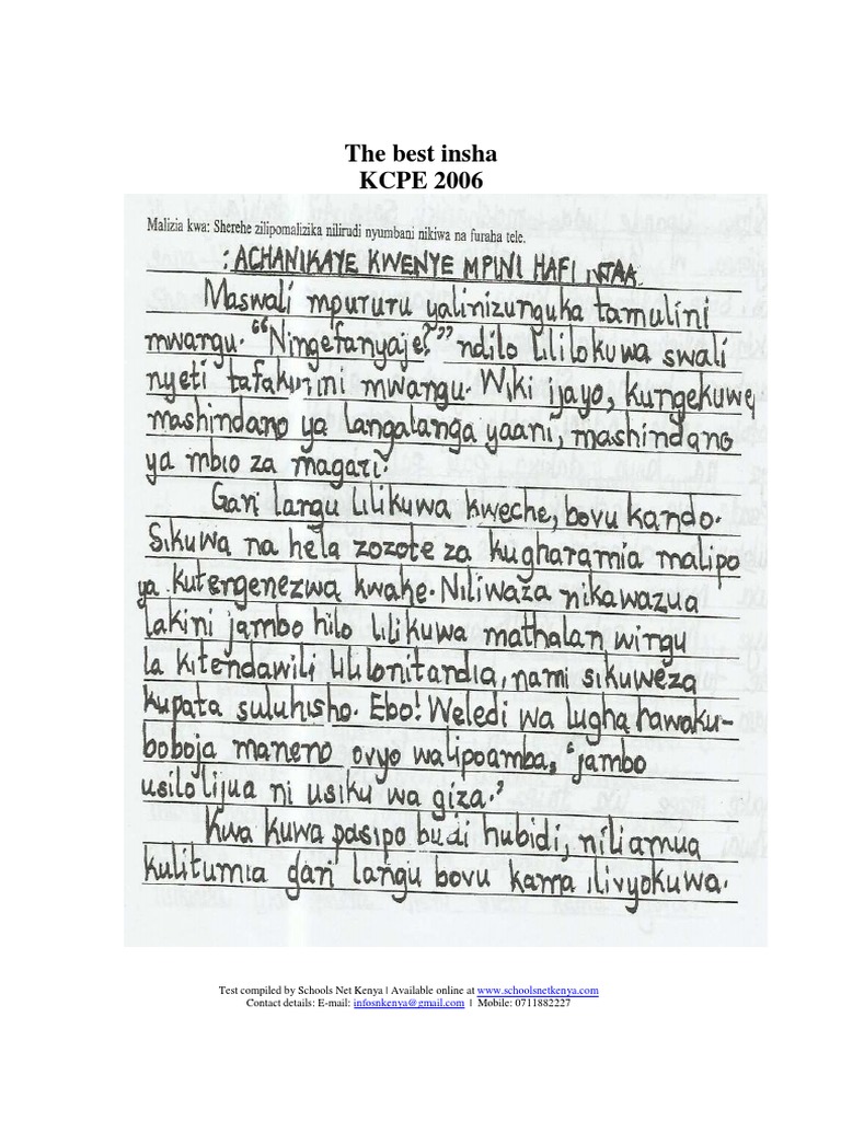 Best KCPE Insha Samples 2006 | PDF