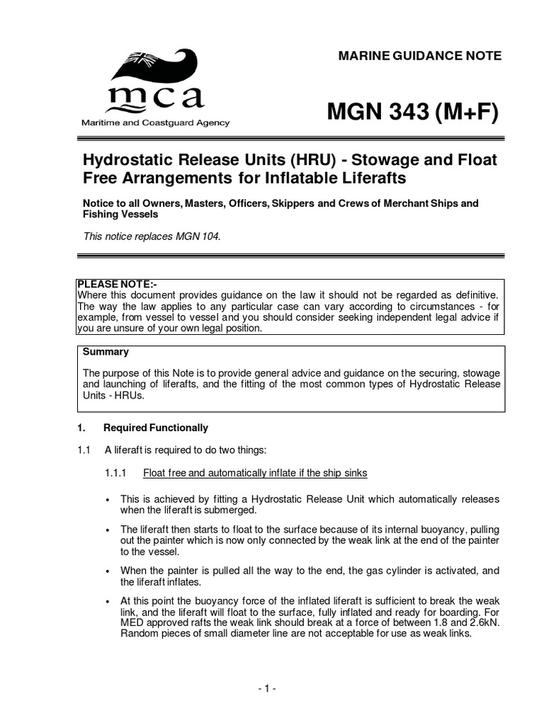 MGN 343 (M+F) : Hydrostatic Release Units (HRU) - Stowage and Float ...