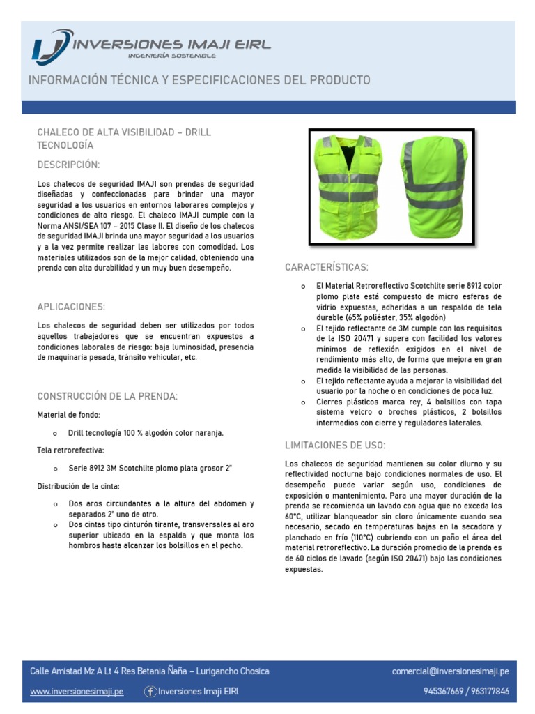 Ficha Técnica - Chaleco Drill Tecnología | PDF | Ropa