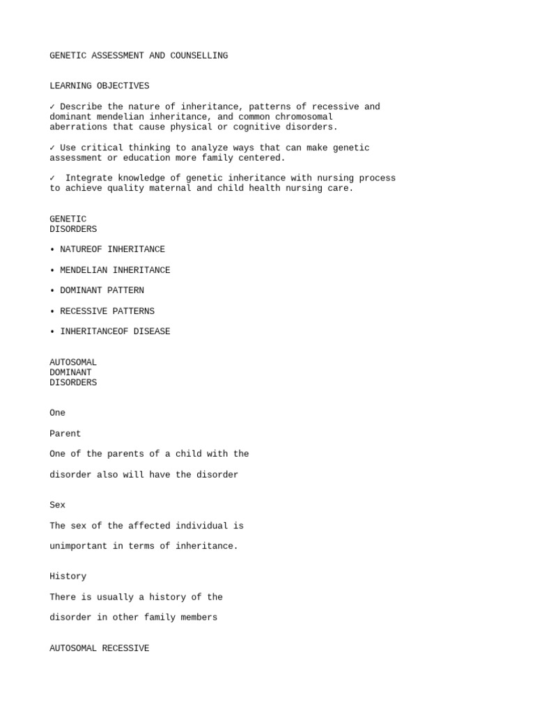 Genetic Assessment and Counselling | PDF | Dominance (Genetics) | Genetics