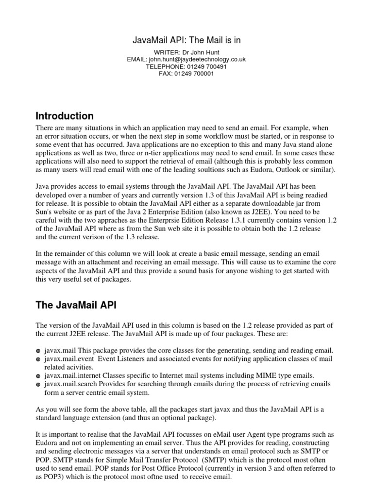 Javamail Api: The Mail Is in | PDF | Information Technology | Cyberspace