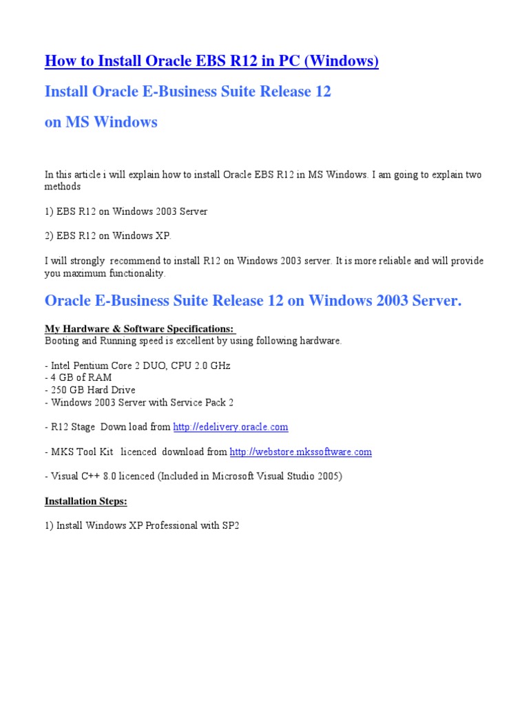 How To Install Oracle Ebs R12 In Pc Pdf Windows Server 2003