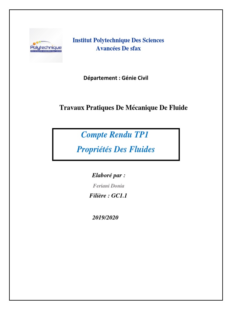 Compte Rendu TP : Propriétés des Fluides | PDF | Fluide | Viscosité