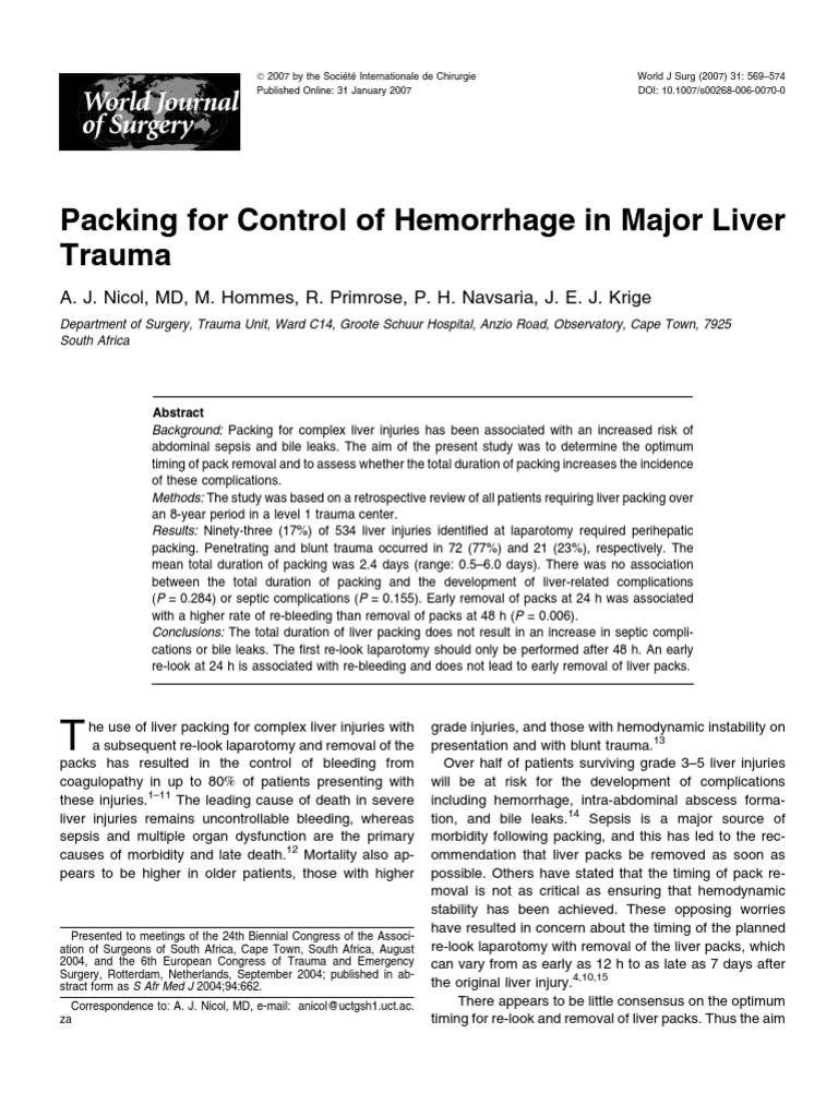 Packing For Control of Hemorrhage 2007 | PDF | Major Trauma | Bleeding