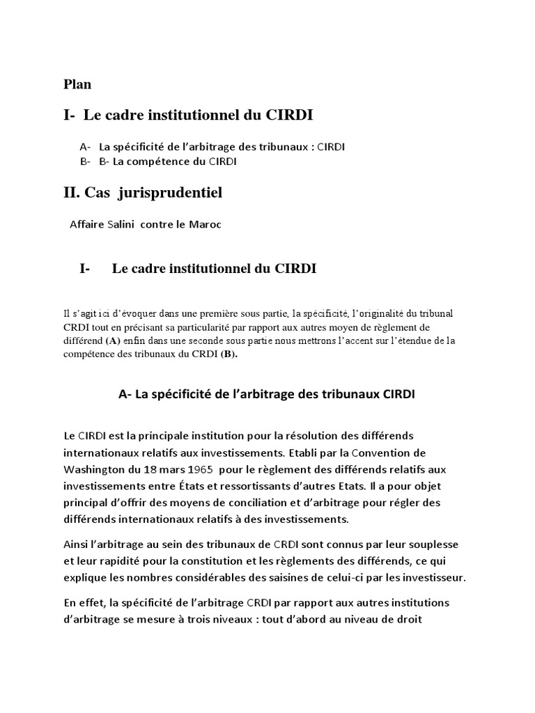 Arbitrage CIRDI : Cas Salini contre Maroc | PDF | Arbitrage | Justice