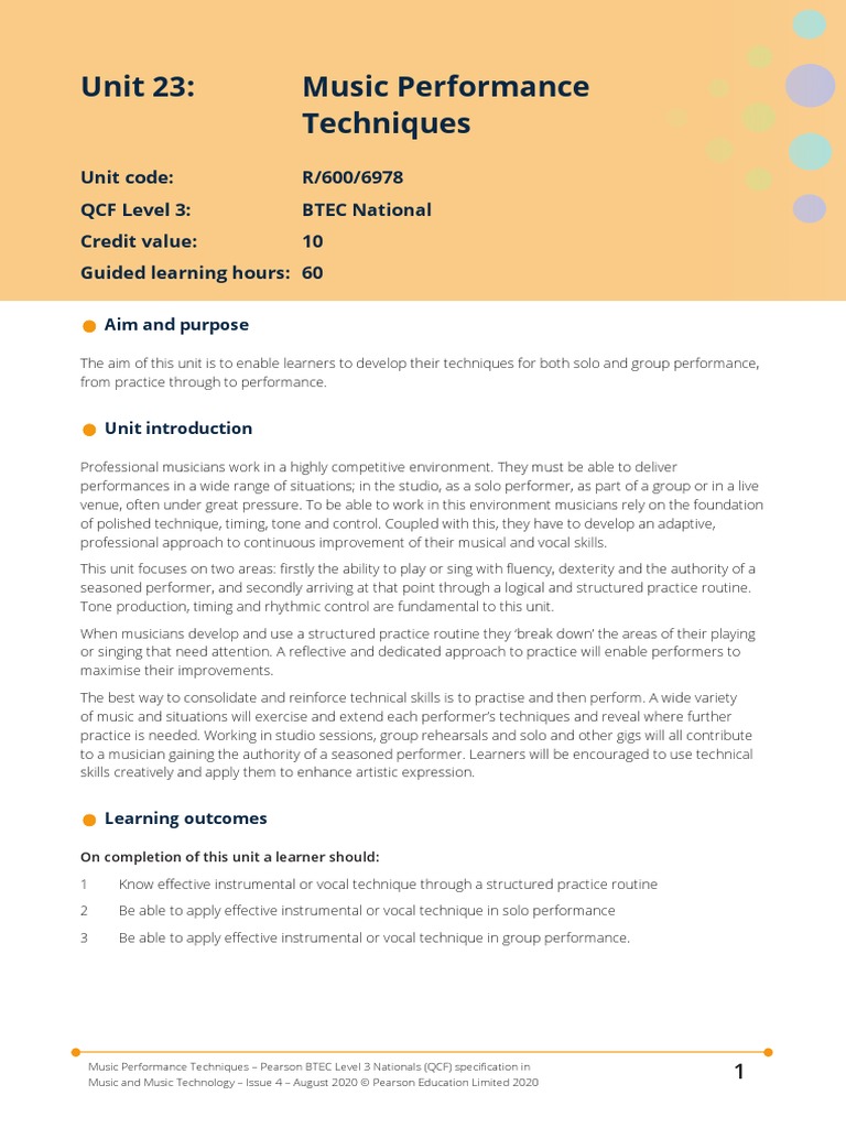 Unit 23: Music Performance Techniques | Download Free PDF | Learning ...