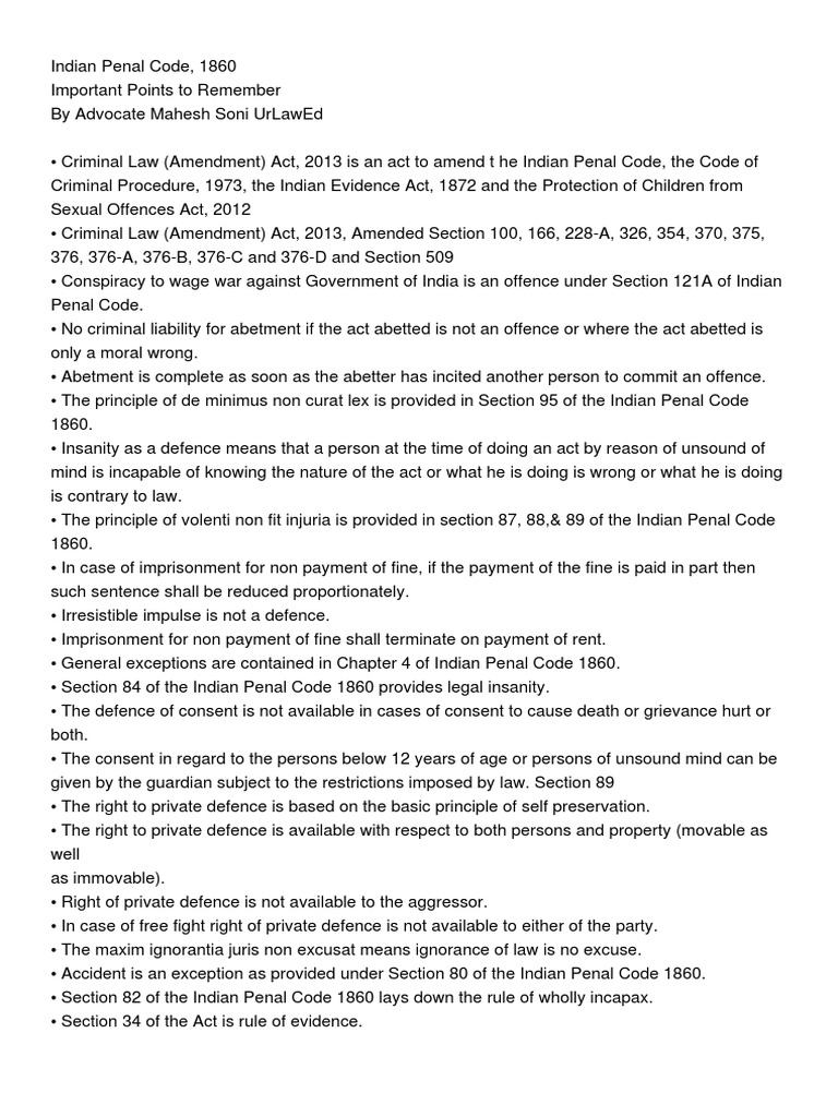 Short Ipc | PDF | Criminal Law | Crime & Violence