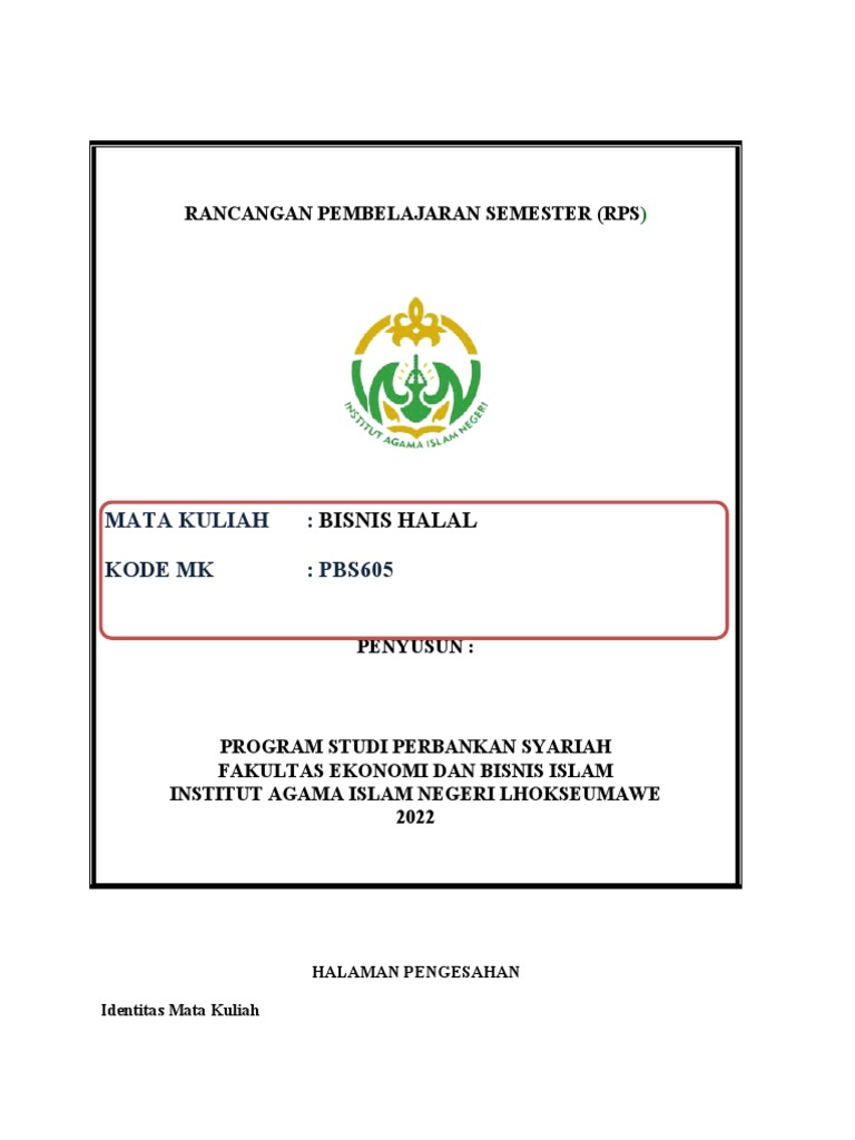 Rps MK Bisnis Halal | PDF | Karier & Perkembangan