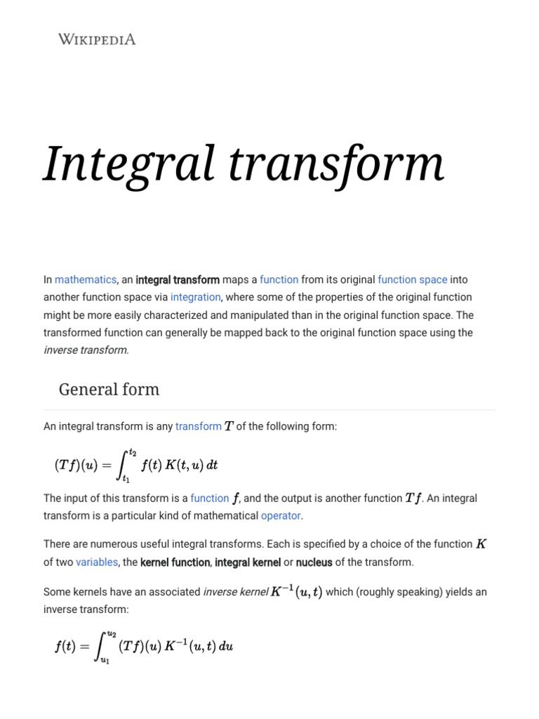 Integral Transform - Wikipedia | PDF | Linear Algebra | Mathematical ...