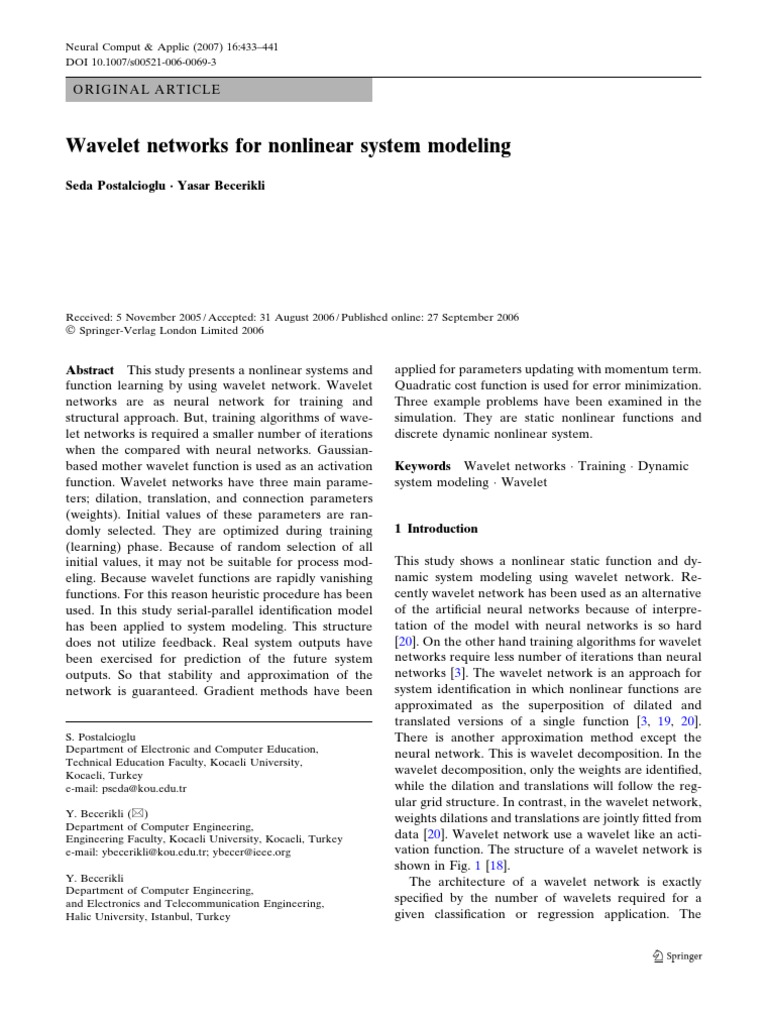 Wavelet Networks For Nonlinear System Modeling | PDF | Artificial Neural Network | Wavelet
