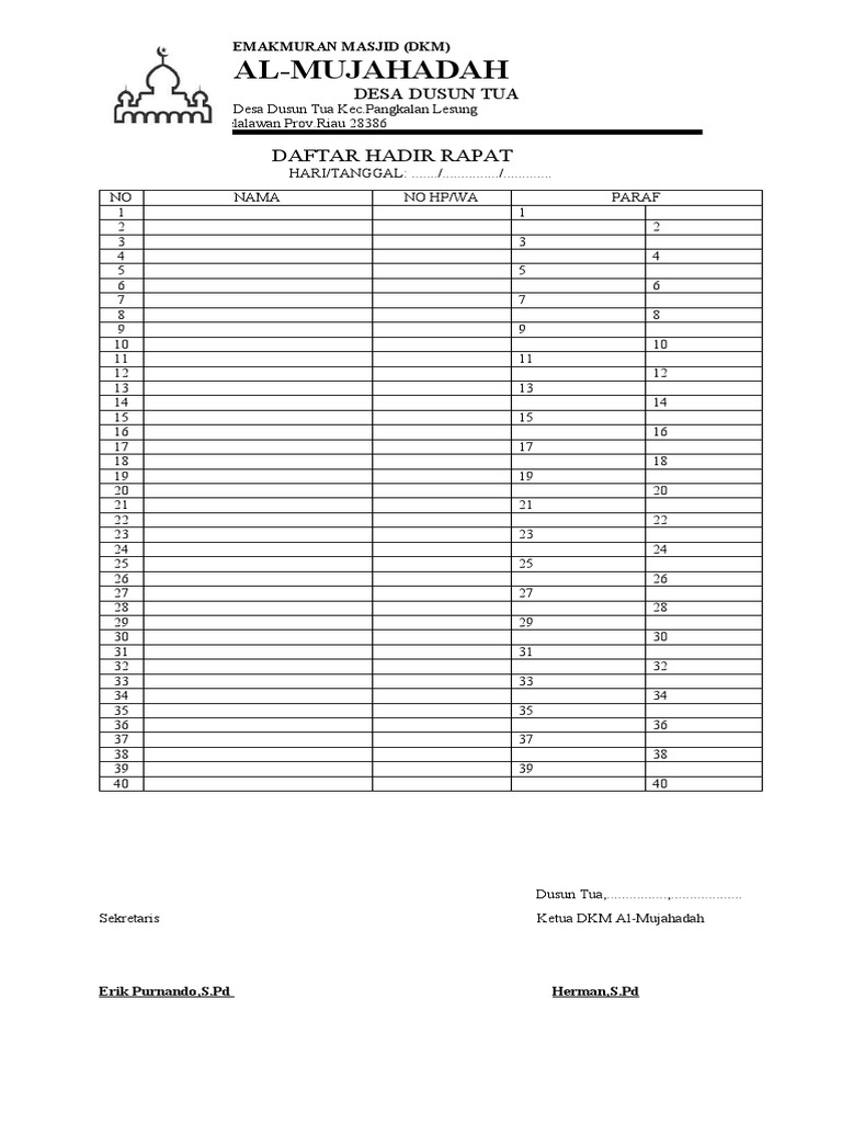 Daftar Hadir Rapat | PDF