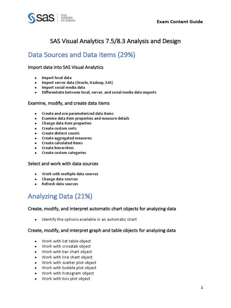 SAS Visual Analytics Exam Guide 7.5/8.3 | PDF | Sas (Software) | Data