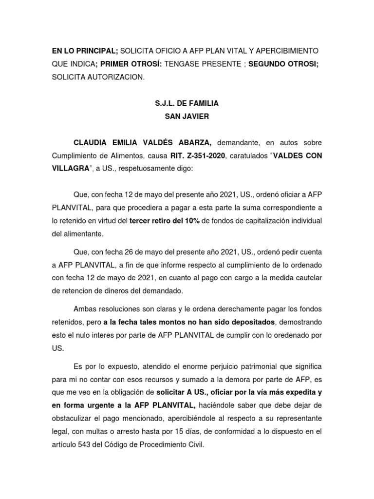 Solicita Oficio y Apercibimiento Que Indica | PDF | Justicia | Crimen y violencia