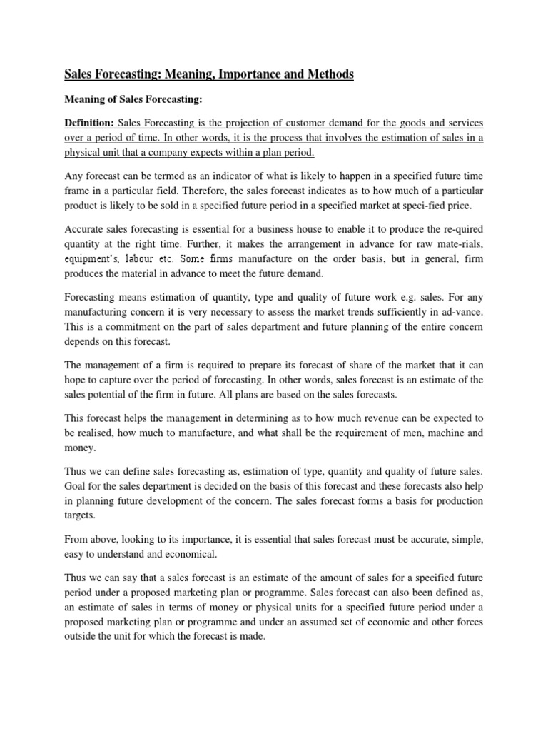 Sales Forecasting: Meaning, Importance and Methods | PDF | Forecasting ...