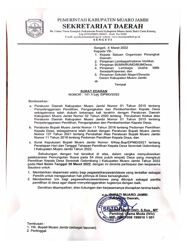 Surat Edaran Sekda | PDF