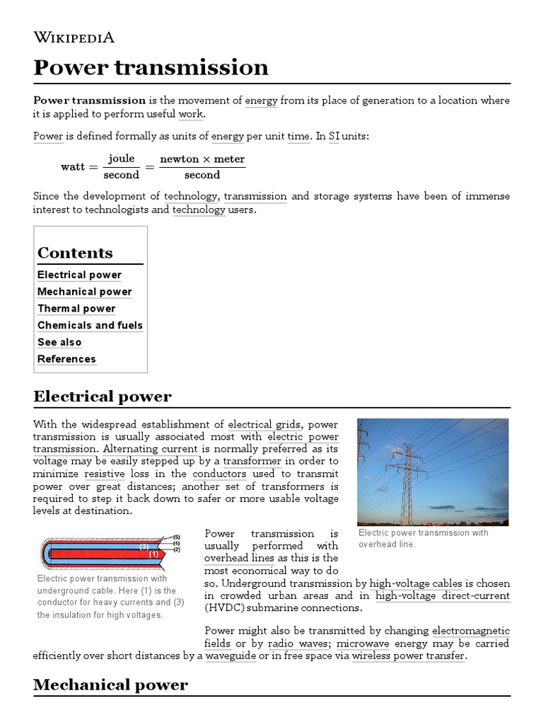 Power Transmission - Wikipedia | PDF | Electric Power Transmission | Force