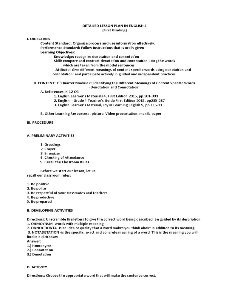Comparing and Contrasting the Denotative and Connotative Meanings of ...