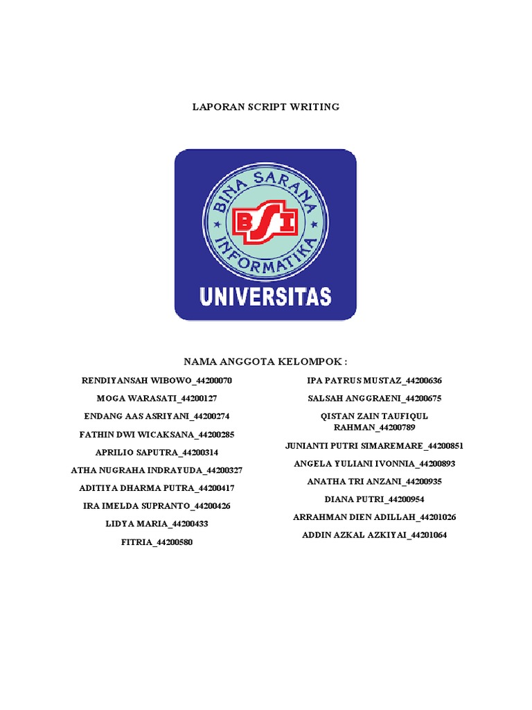 Laporan Kelompok Genap Script Writing | PDF