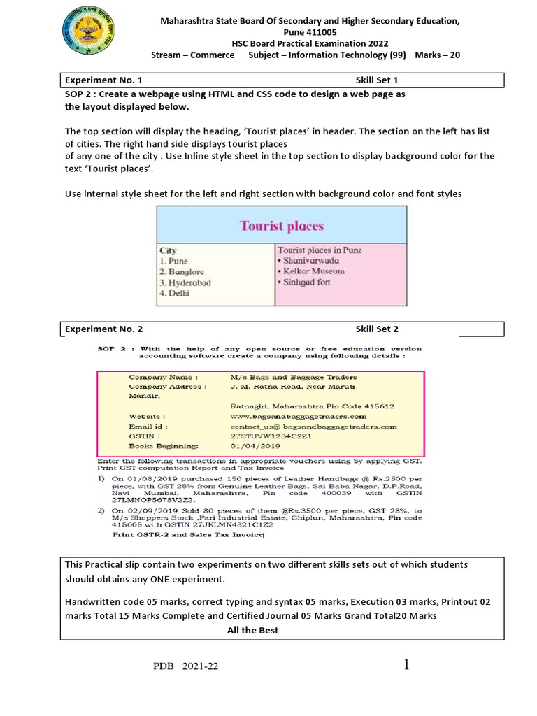 Designing Webpages Using HTML and CSS: Sample Practical Examination ...