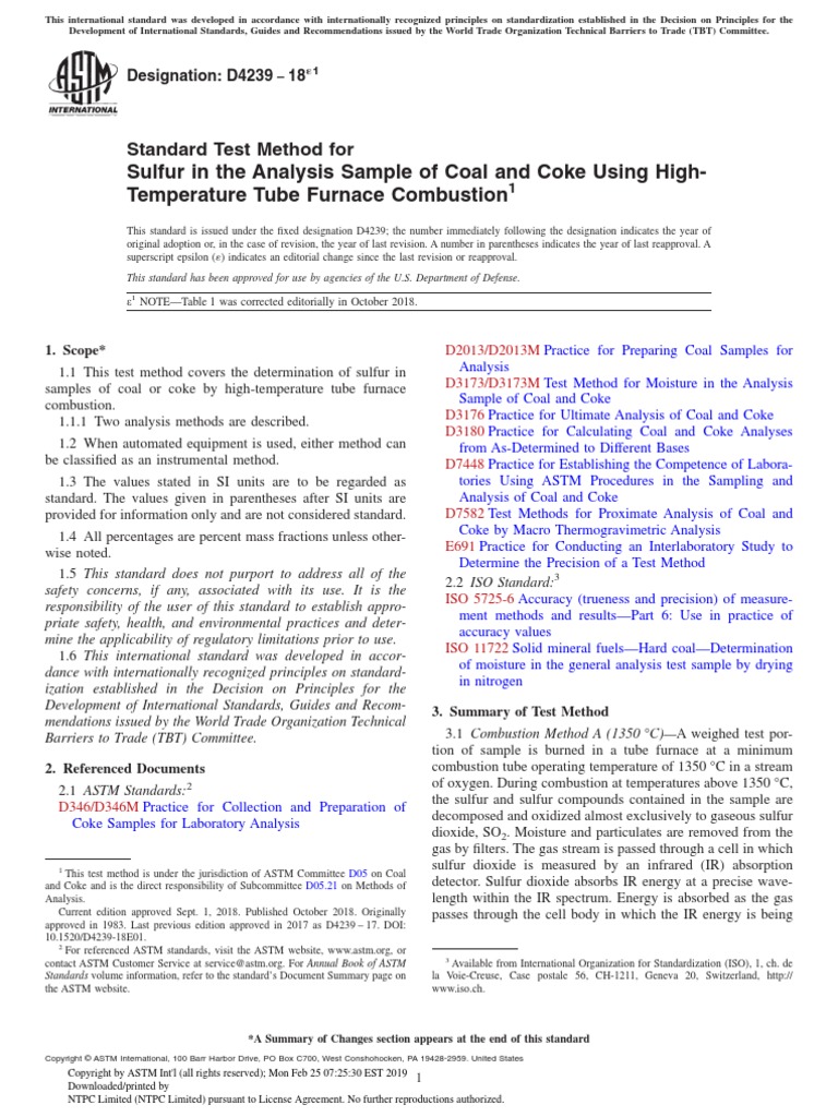 Astm D4239 18 Sulphur | PDF | Combustion | Calibration