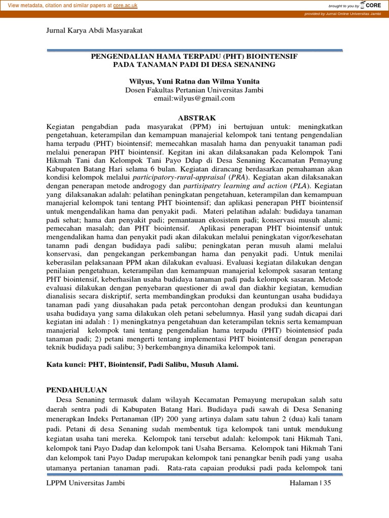 Pengendalian Hama Terpadu (PHT) Biointensif Pada Tanaman Padi Di Desa ...