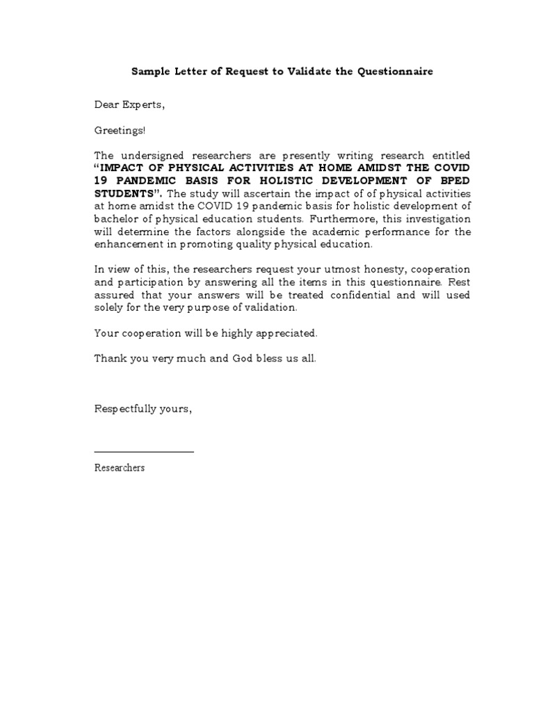 Sample Letter of Request To Validate The Questionnaire | PDF ...