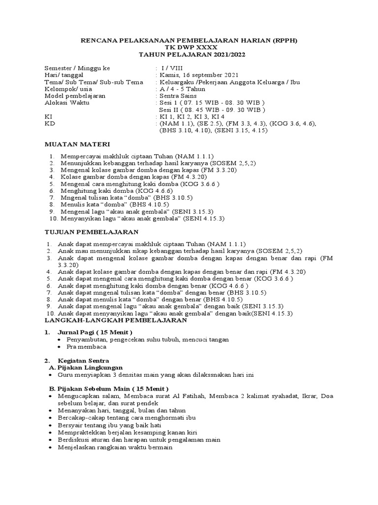 Rencana Pelaksanaan Pembelajaran Harian | PDF