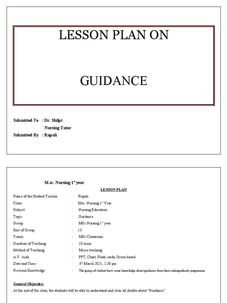 LESSON PLAN ON Counselling | PDF | Lesson Plan | Adolescence