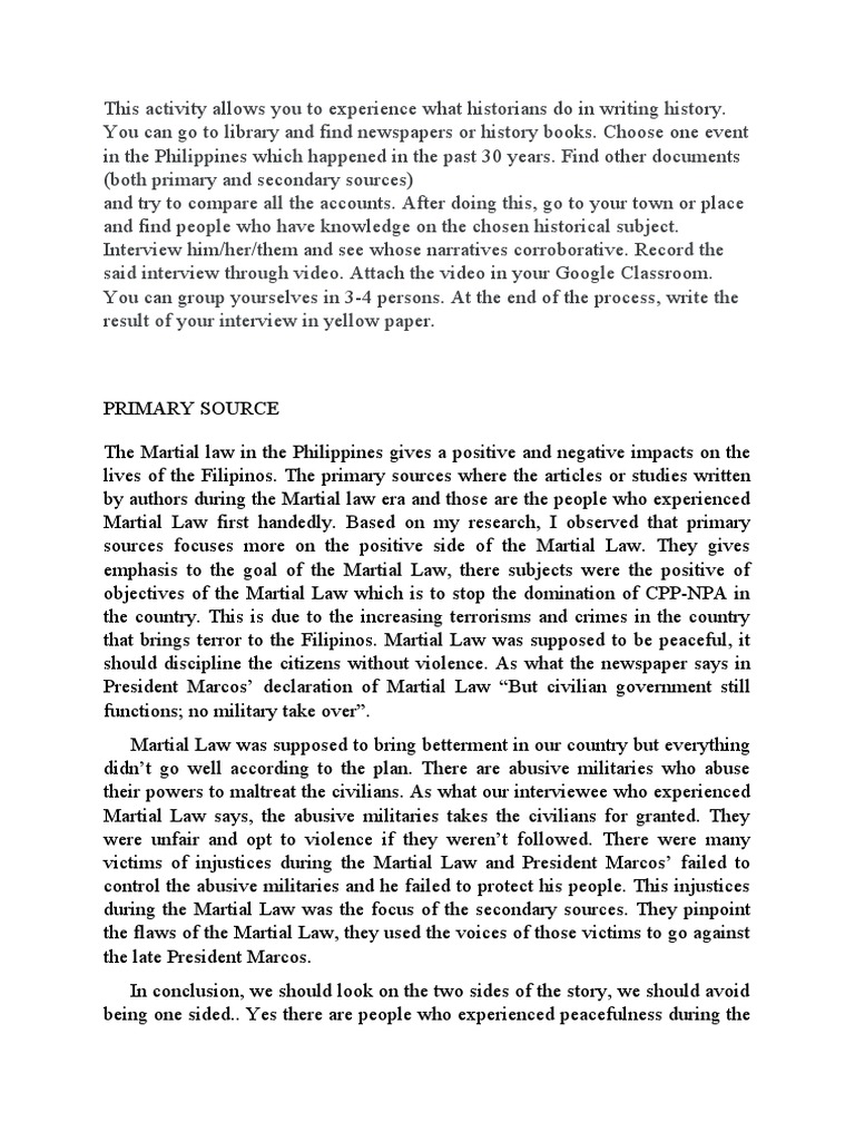 Primary and Secondary Sources | PDF | Corazon Aquino | Martial Law
