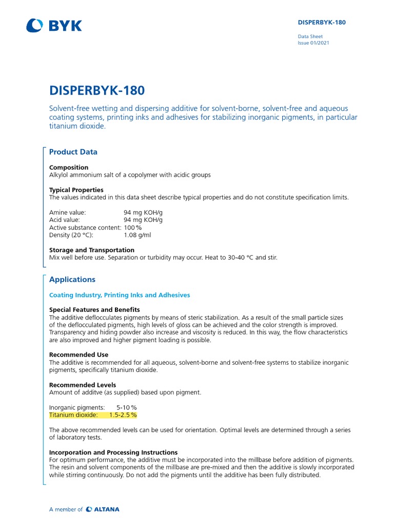 Tds Disperbyk-180 en | PDF | Titanium Dioxide | Titanium