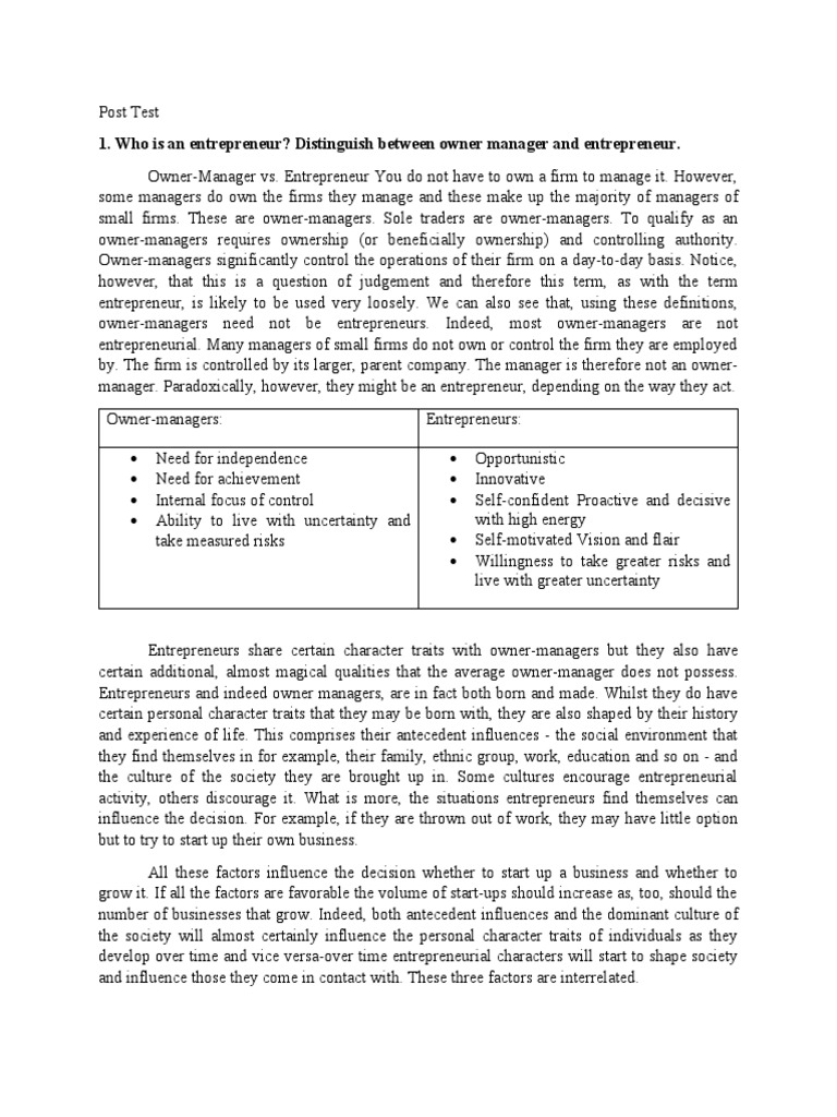 Who Is An Entrepreneur? Distinguish Between Owner Manager and ...
