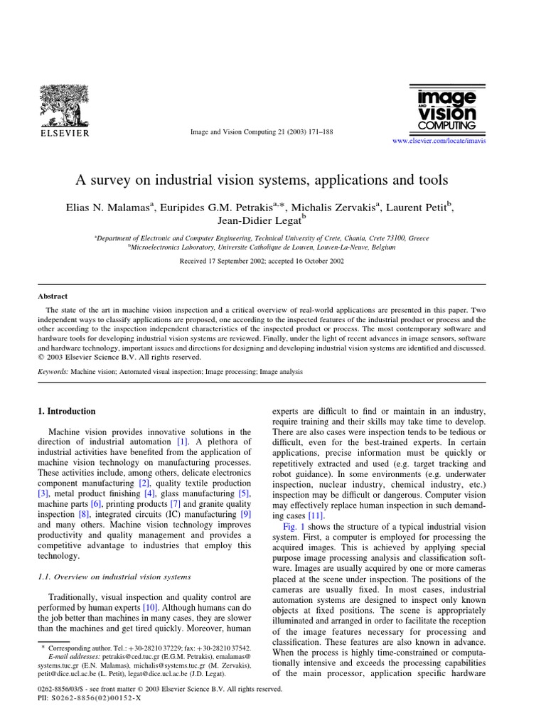 A Survey On Industrial Vision Systems, Application and Tools | PDF ...