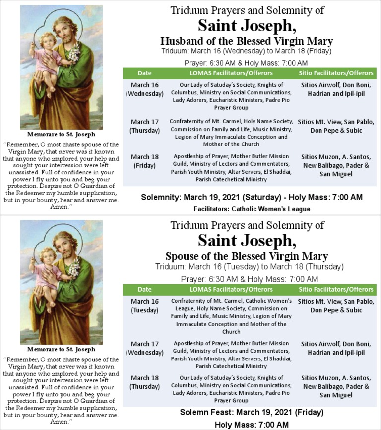 Triduum and Solemnity of St. Joseph | PDF | Saint Joseph | Mary, Mother ...