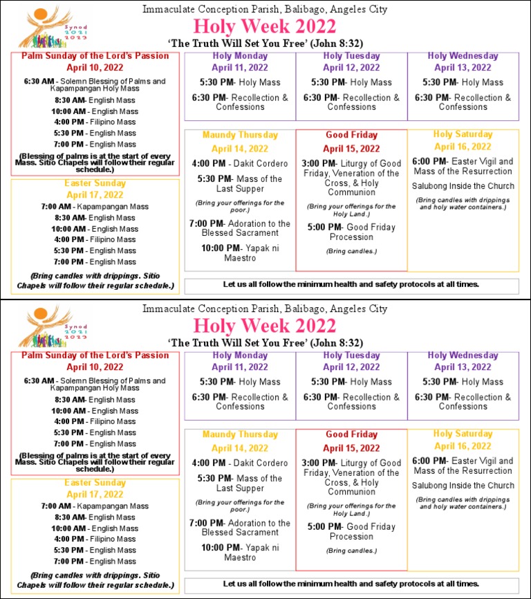 Holy Week Schedule 2022 | PDF | Mass (Liturgy) | Catholic Church