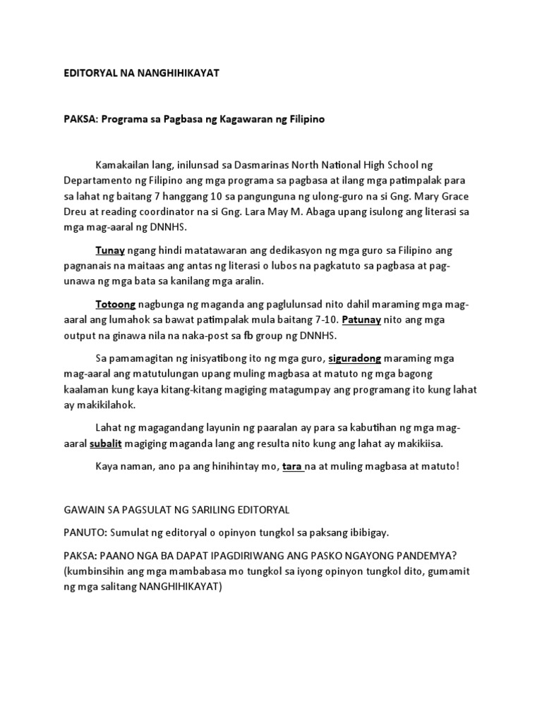 Sample NG Editoryal Na Nanghihikayat | PDF