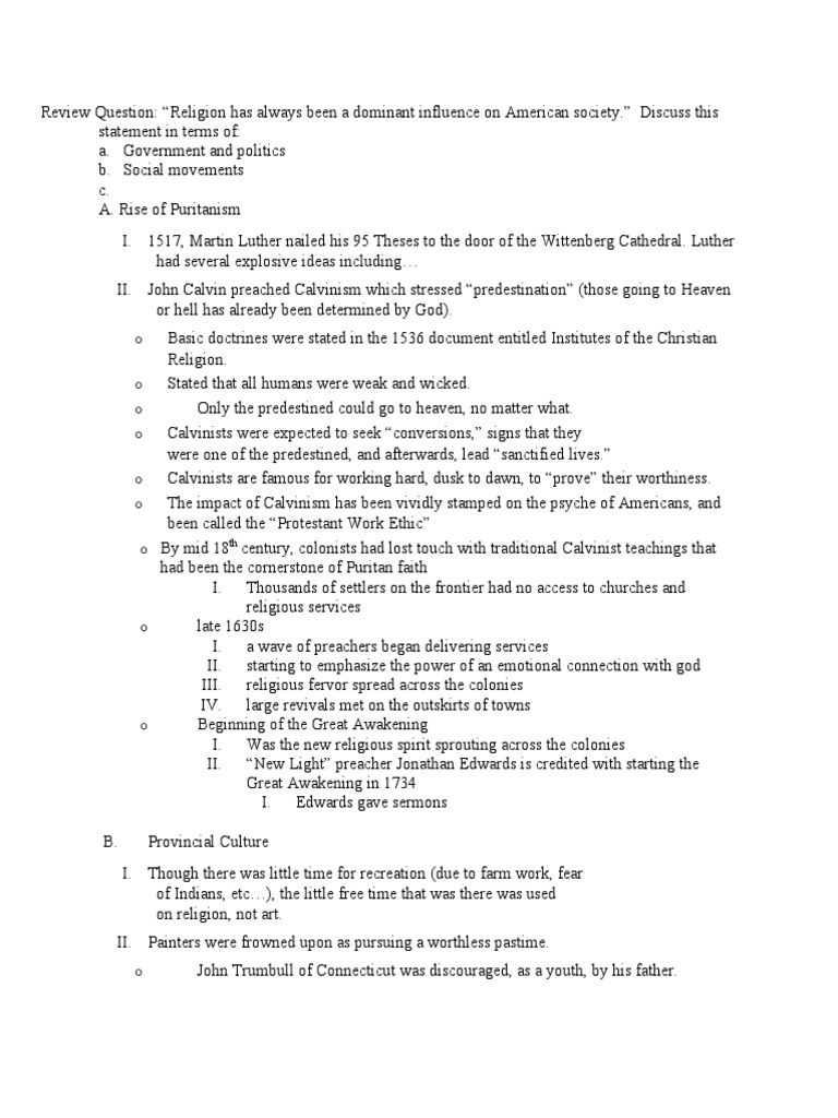 Religion Outline | PDF | Christian Revival | Calvinism