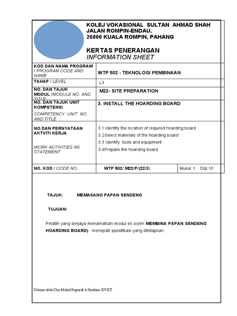 KOMP 3 INSTALL THE HOARDING BOARD 1 (Repaired) | PDF