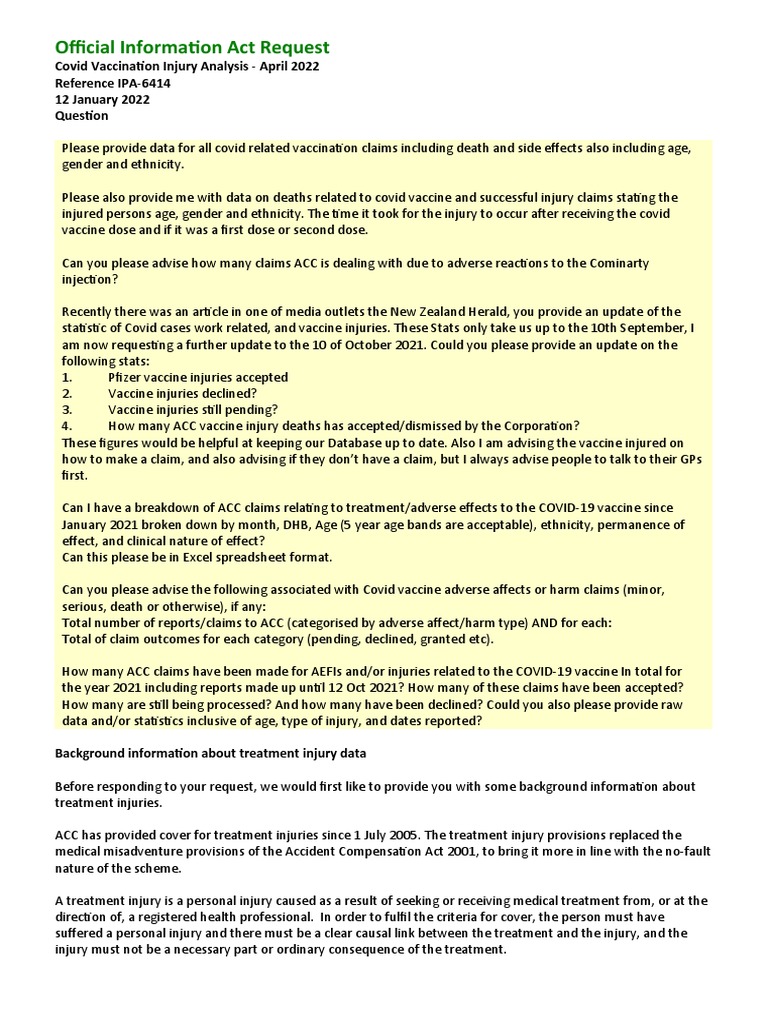 ACC Vaccine-Related Injury Claims | PDF | Health Sciences | Medicine