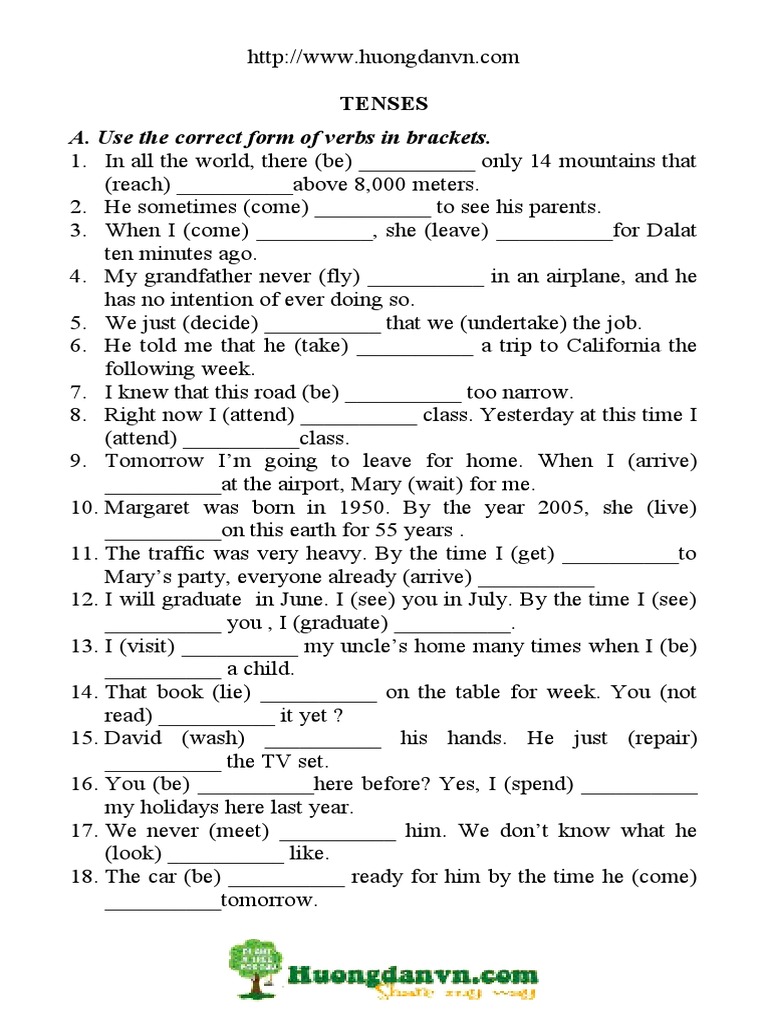 A. Use The Correct Form of Verbs in Brackets.: Tenses | PDF