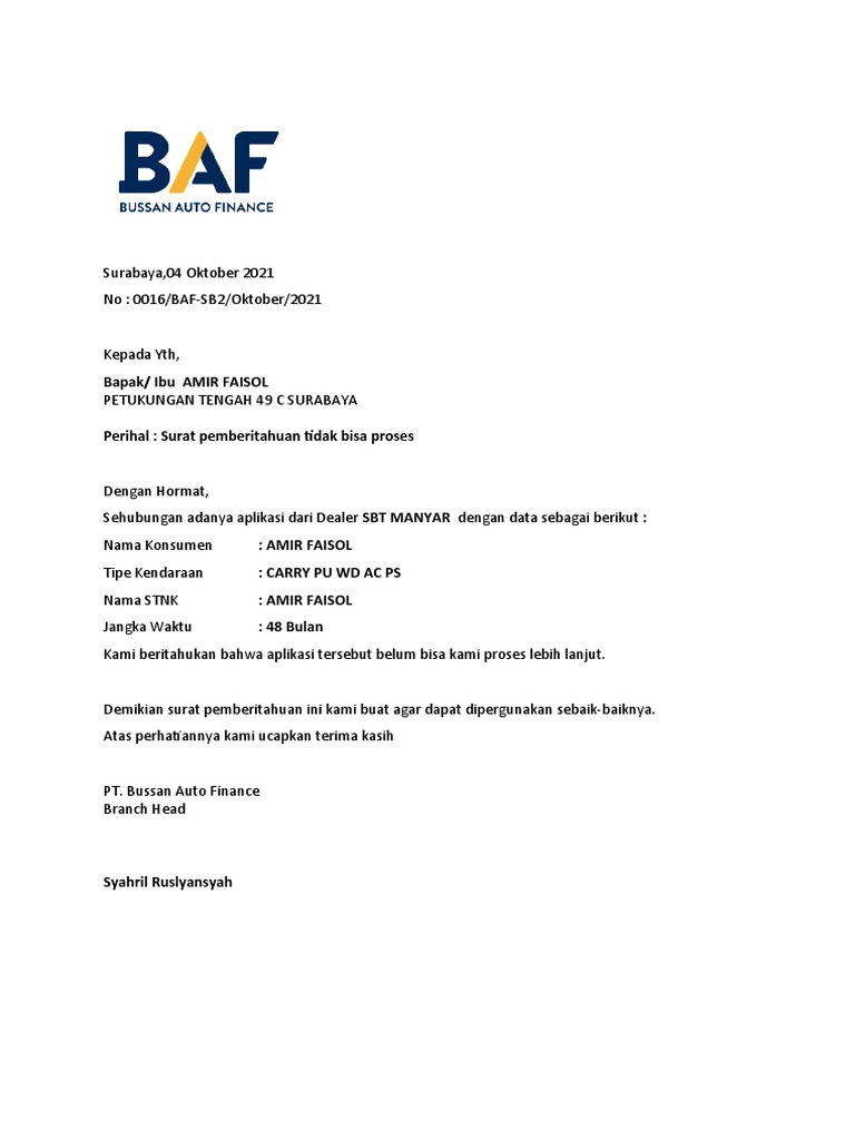 Surat Reject 033 | PDF