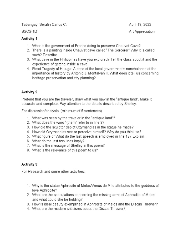 Prehistoric Art Activity | PDF